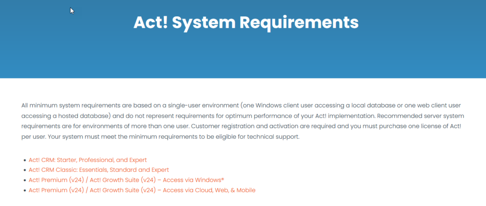 Act CRM Version 24 (v24) System Requirements | Friendly Act CRM ...
